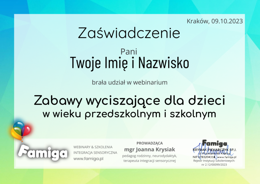 Webinar #158 – Zabawy wyciszające – Famiga